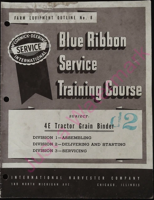 VINTAGE INTERNATIONAL HARVESTER Co. Blue Ribbon Service Training 4E ...