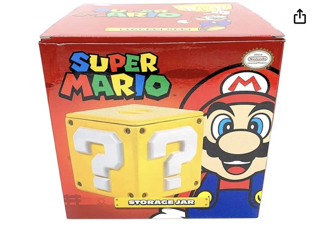 SUPER MARIO BROS Question Mark Block Ceramic Storage Cookie Jar New in ...