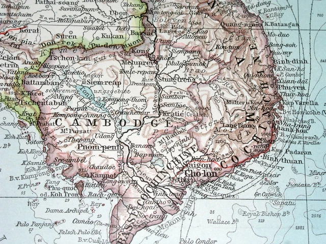 1930 ORIGINAL VINTAGE Map Of Indonesia Singapore Thailand Vietnam ...