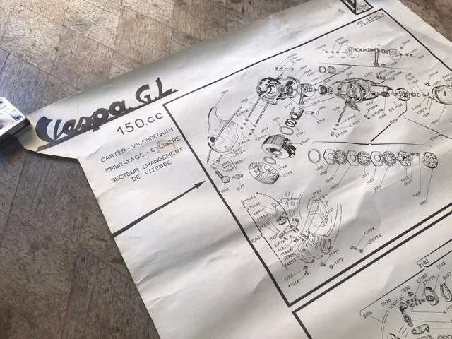 VINTAGE EXPLODED VIEW poster Vespa GL 150cc moped ACMA Paris £48.01 ...
