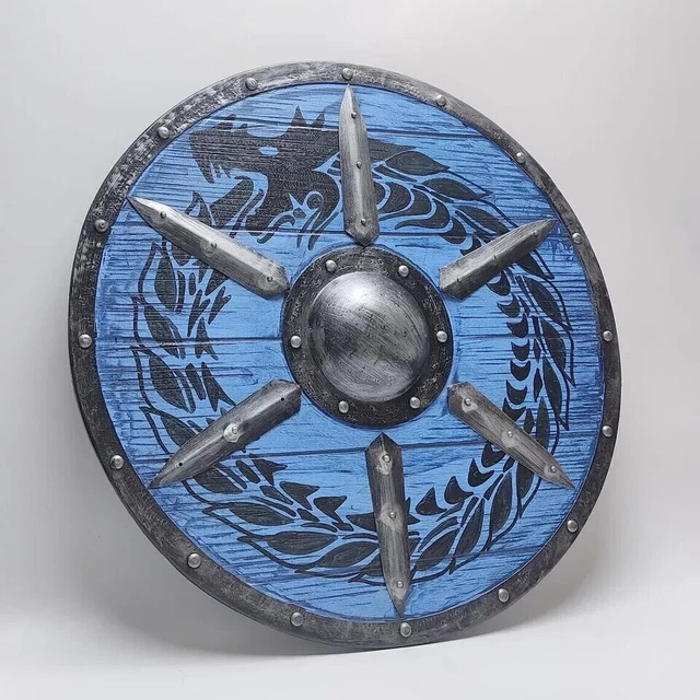 BOUCLIER GUERRIER MÉDIÉVAL bois et fer bouclier rond viking armure ...