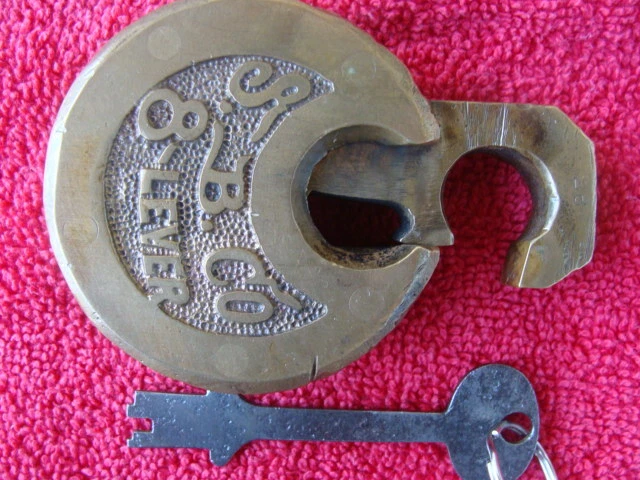 ANTIQUE SB CO Slaymaker Barry 8 Lever Brass Pancake Lock Padlock With ...