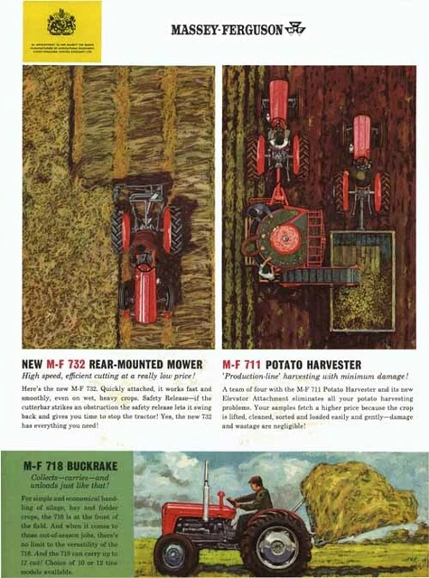 VINTAGE MASSEY FERGUSON 35 Buckrake Mower Harvest Tractor Poster ...