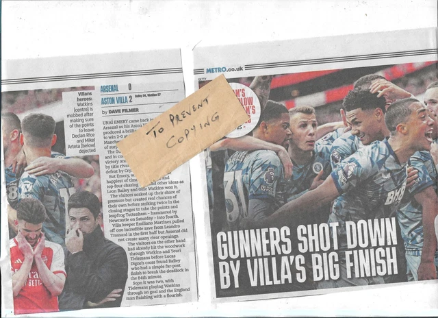 ORIGINAL NEWSPAPER MATCH report 2023/4 Arsenal v Aston Villa £1.50 ...