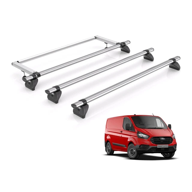 FORD TRANSIT CUSTOM Roof Rack Fits 2013-2024 GEN1 [H1] 3x Bars + Roller ...