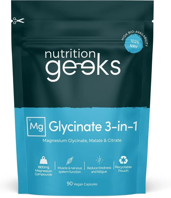 MAGNESIUM GLYCINATE 3-IN-1 Complex - 1800mg Supplements as Bisglycinate ...