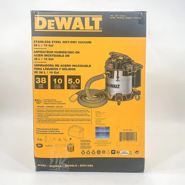 DEWALT PORTABLE WET Dry Vacuum 10 Gallon Stainless Steel on Wheels ...
