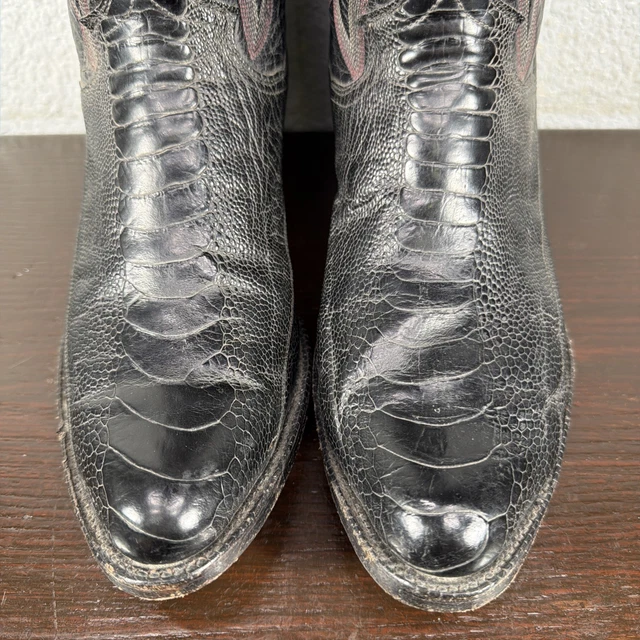 VTG PANHANDLE SLIM Black Exotic Ostrich Leg Cowboy Western Boots Men's ...