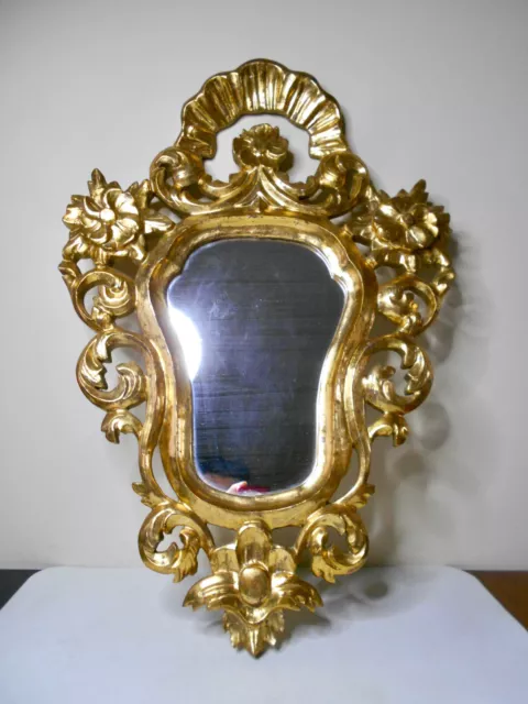 ANCIEN MIROIR CADRE bois doré sculpté style Baroque Louis XV Rocaille Vénitien EUR 120,00 ...