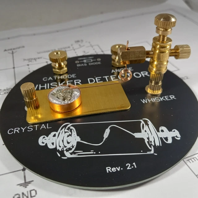 PYRITE CRYSTAL RADIO Diode Catwhisker Detector Brass Stand ...