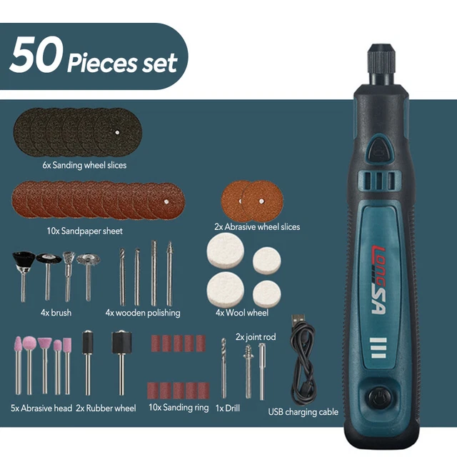 CORDLESS ROTARY MINI Tool Kit Lithium-Ion Battery Powered 3 Speed 50 ...