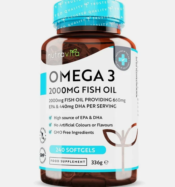 HIGH DOSE FISH Oil 2000mg - 660mg EPA & 440mg DHA for Brain & Heart ...