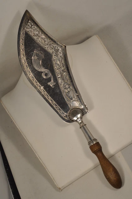 PELLE A POISSON Ancien Argent Massif Coq Antique Silver Serving Fish ...