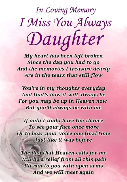 I MISS YOU Always Daughter Memorial Graveside Poem Card & Free Ground ...