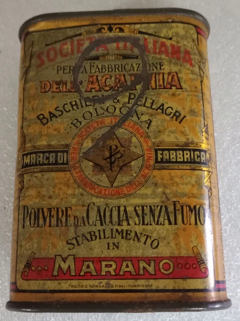 SCATOLA LATTA VINTAGE vuota per polvere da caccia armi da sparo B&P 100 ...