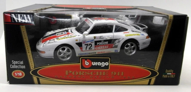 BURAGO 1/18 SCALE Diecast 3003 Porsche 911 Carrera 1993 Racing #72 ...