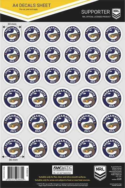 PARRAMATTA EELS NRL A4 Decal Sticker Sheet Christmas gifts $14.90 ...