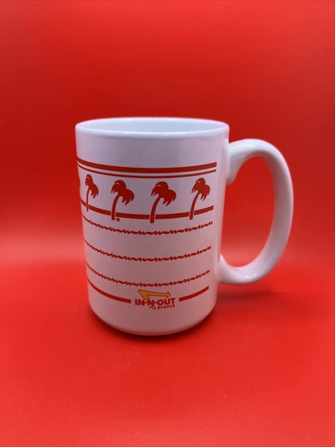 IN-N-OUT BURGER COFFEE Mug Red White Palm Tree Ceramic Tea Cup Wide ...
