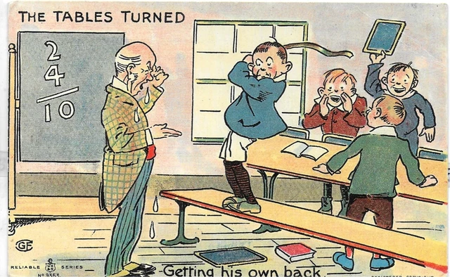 EARLY VINTAGE COMIC Classroom Humour,Postcard"The Tables Turned"1912 ...