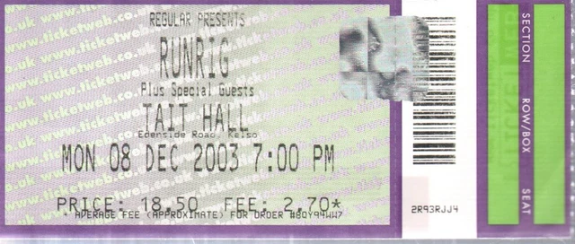 RUNRIG TAIT HALL Mon 08 Dec 2003 ticket UK 2003 ticket for gig at Tait ...