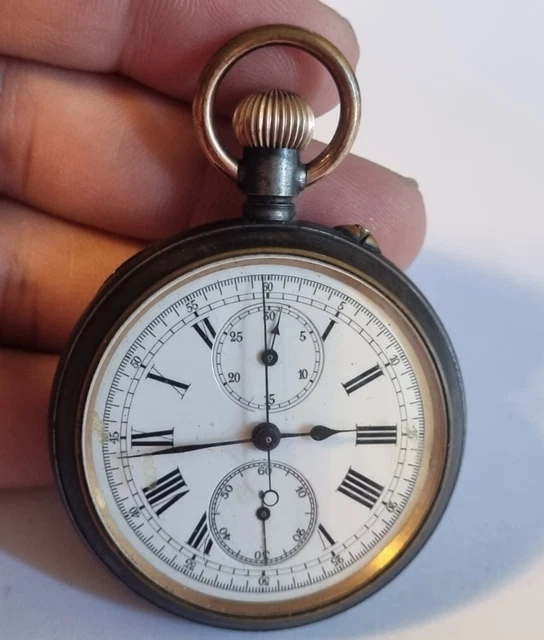 ANCIENNE ET RARE Montre à Gousset Chronographe ACIER - POCKET WATCH EUR ...