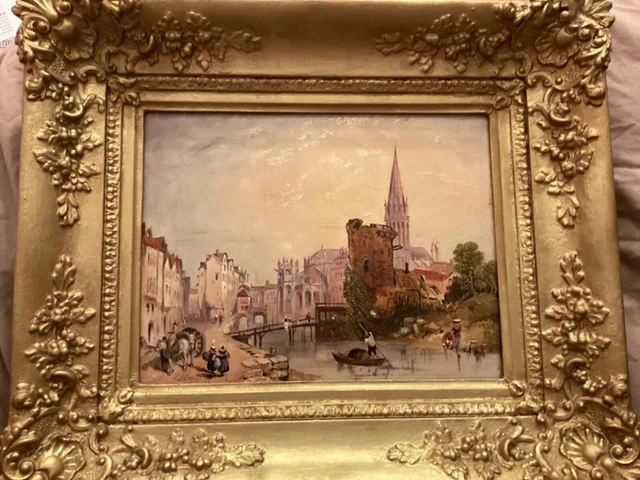 ANTIQUE OIL ON panel, City Scene, signed Isaac Henzell (British) 1815 ...
