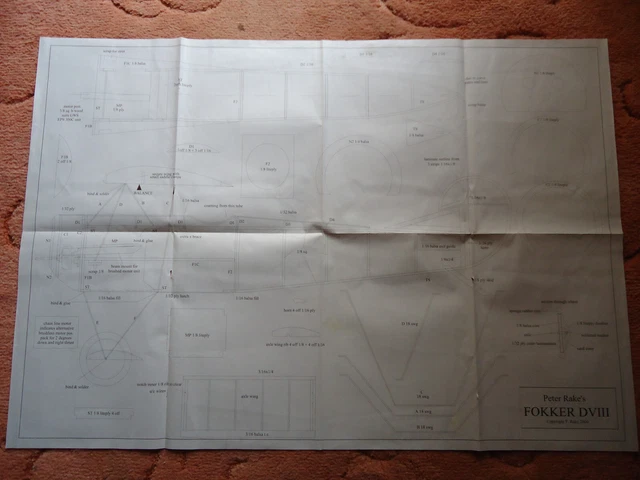 PETER RAKE PLANS of Fokker DVIII a scale WW1 monoplane model 40 ...