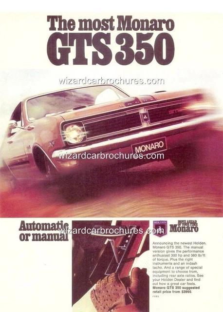 1969 HT HOLDEN Monaro Gts 350 A3 Poster Ad Sales Brochure Advertisement ...