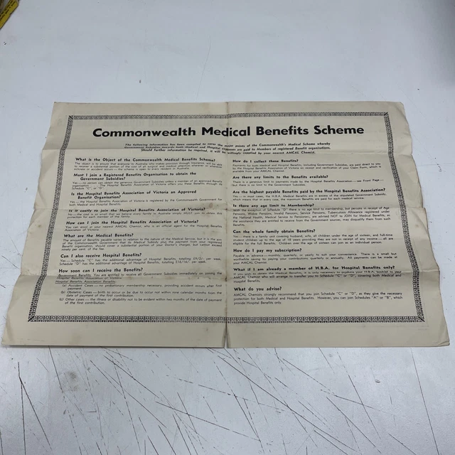 VINTAGE ORIGINAL AMCAL Commonwealth Medical Benefits Scheme Form 1970 ...