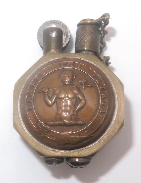 ANTIQUE WWI TRENCH Art Scottish Praesto Pro Patria Crest Match Safe ...