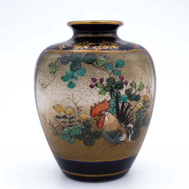 FINE ANTIQUE JAPANESE Cobalt Blue Satsuma Pottery Vase by Kinkozan 錦光山 ...