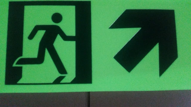 GLOW IN THE DARK EXIT SIGN+running man 300mm x100mm right arrow up ...