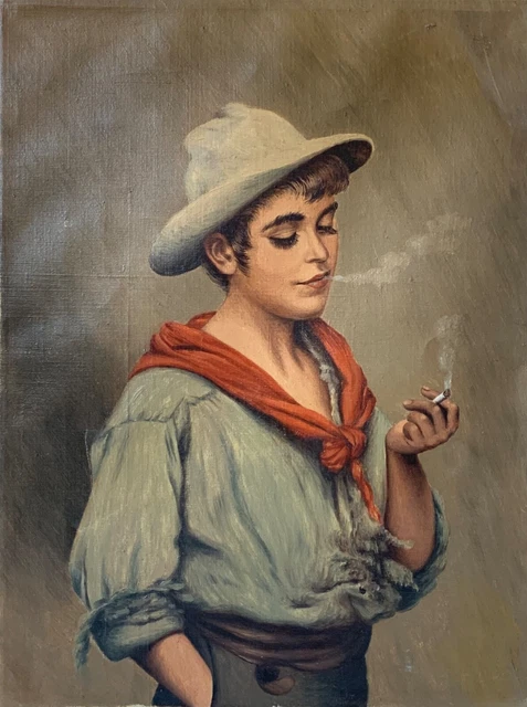 OIL PAINTING IMPRESSIONIST Fuming Boy Portrait Boy 44,3 X 33,3 CM $236. ...