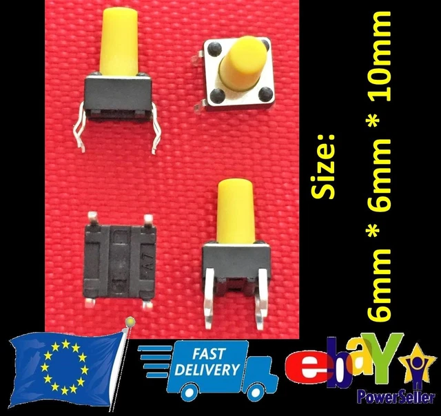 TACTILE PUSH BUTTON Tact Micro Switch Push Button 4-Pin - 6mmX6mmX10mm ...