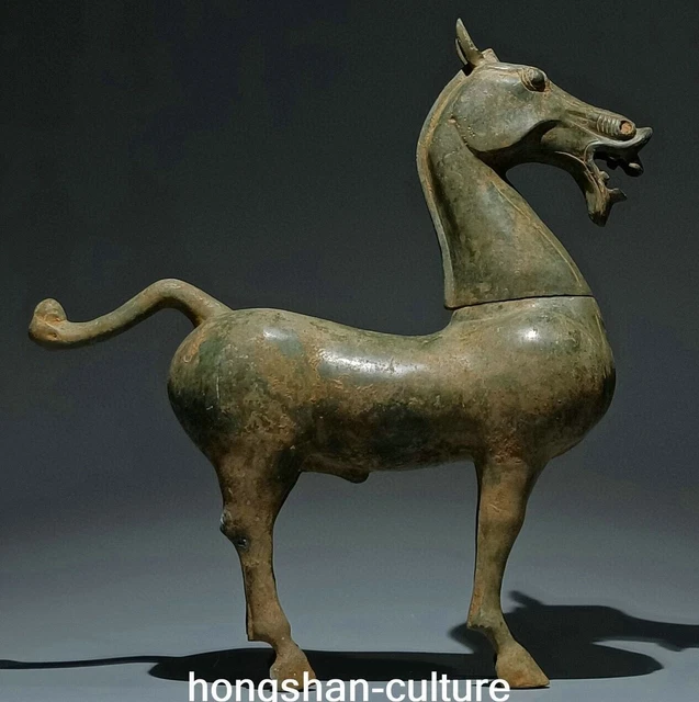 14& OLD CHINESE Western Han Dynasty Bronze Ware Feng Shui Horse Animal ...