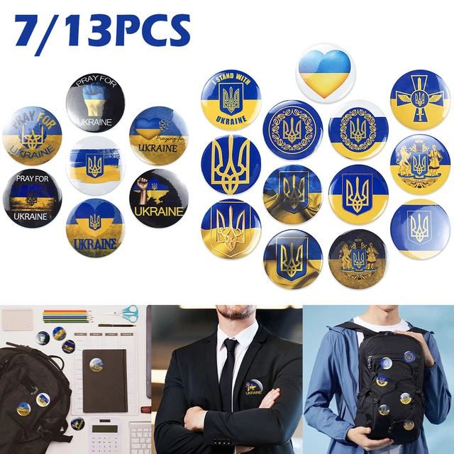 7/13PCS ROUND UKRAINIAN Flag Badge 5.8CM Blue and Yellow Ukrainian Flag ...