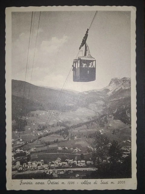 CARTOLINA FUNIVIA AEREA Ortisei Alpe di Siusi - 1952 - FG, NVG, B/N ...