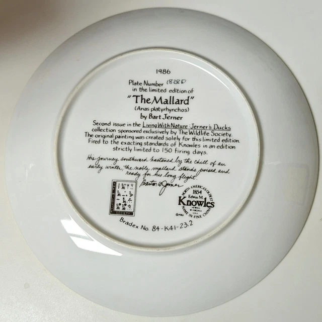 1986 THE MALLARD by Bart Jerner Edwin Knowles Fine China Plate Number ...