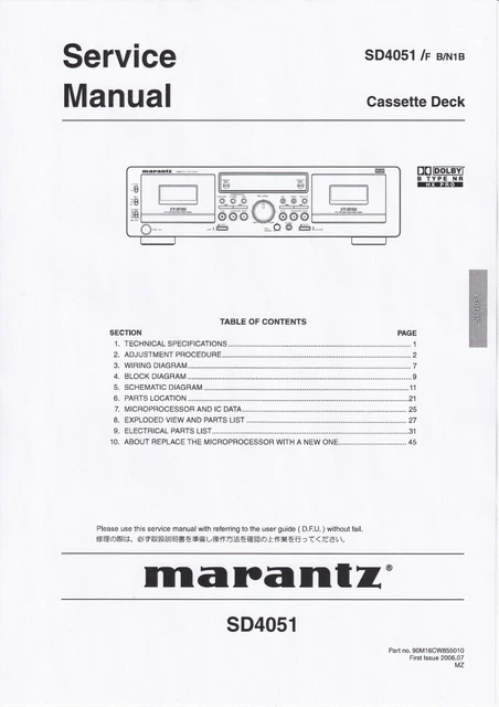 SERVICE MANUEL D'INSTRUCTIONS pour Marantz SD-4050 EUR 12,36 - PicClick FR