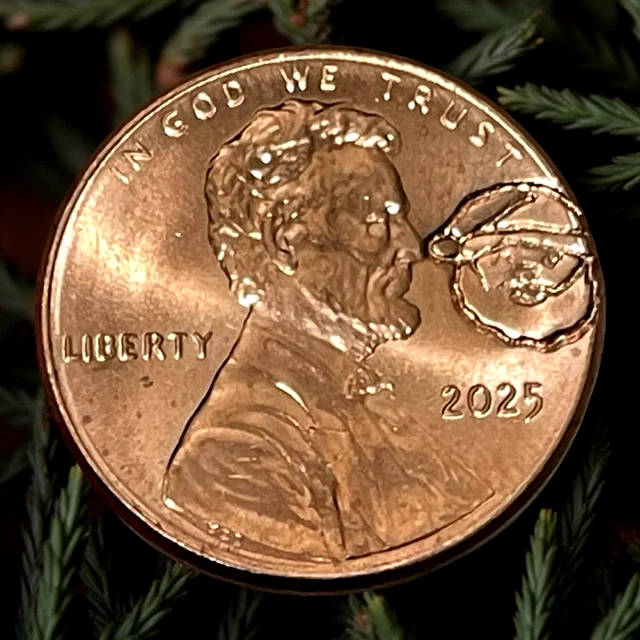 LAST YEAR 2025 Christmas Santa Claus Counter Stamp Holiday Lincoln Cent ...