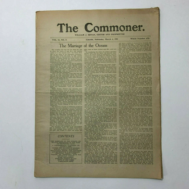 EARLY 1910 &THE Commoner" Journal Magazine William J Bryan Lincoln Nebraska £39.42 - PicClick UK