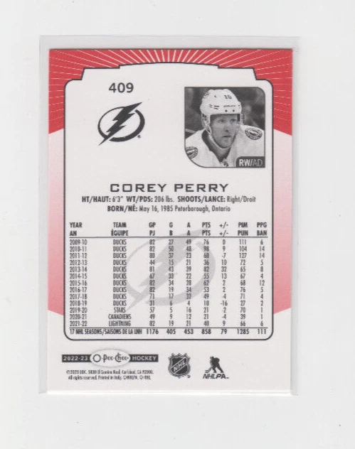 22/23 OPC TAMPA Bay Lightning Corey Perry Red Border card #409 $9.99 ...