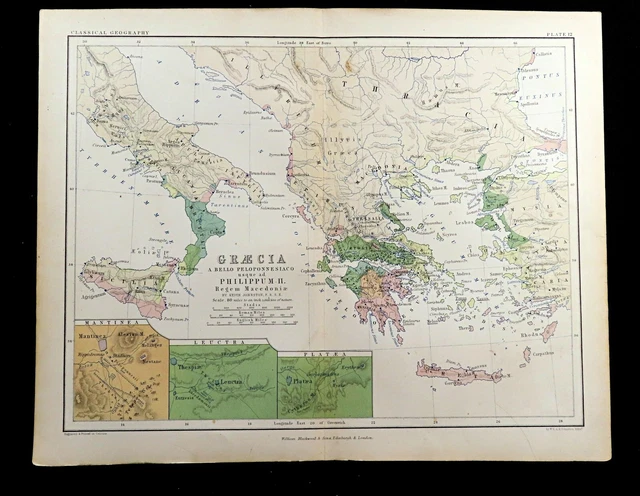 ANCIENT GREECE MAP Italy Graecia Leuctra Mantinea Roman Empire Antique ...