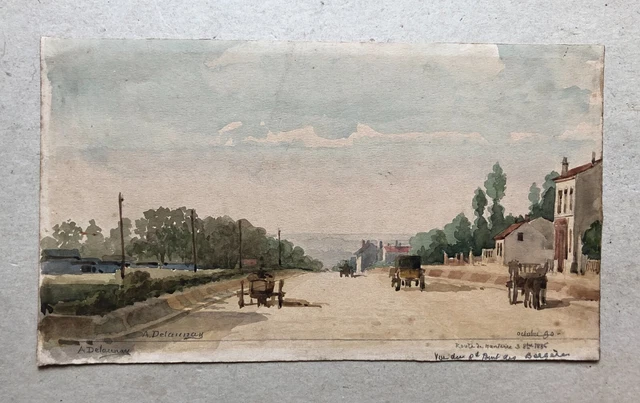 AQUARELLE ANCIENNE SIGNÉE A. Delaunay, Route De Nanterre, XIXe EUR 120,00 - PicClick FR