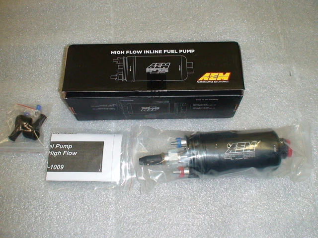 NEW GENUINE E85 AEM 400lph external inline high pressure fuel pump kit ...