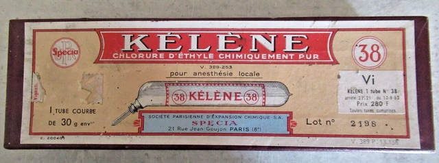 ANCIENNE BOÎTE AMPOULE Chlorure d'Ethyle anesthésie locale KELENE Lab ...