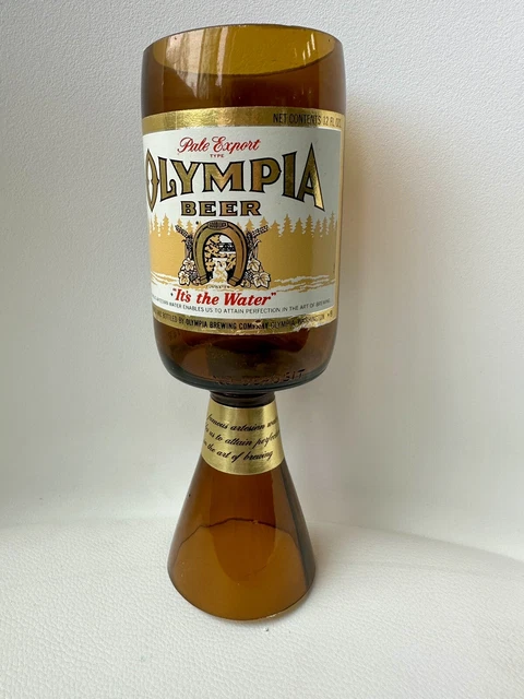 VTG OLYMPIA BEER Amber Glass Beer Bottle Made into Wine Glass ...