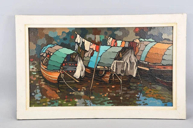 P82A04- R. BELLER Gemälde, Boote auf Gewässer signiert & datiert 1971 EUR 14,99 - PicClick DE