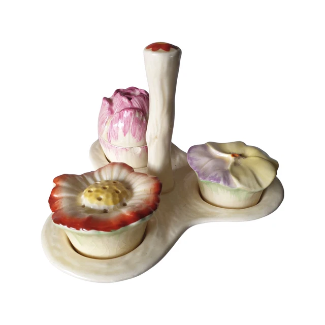 VINTAGE CROWN DEVON Ceramic Cruet Condiment Set Salt Pepper Mustard ...