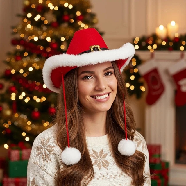 CHRISTMAS COWBOY HAT Wide Brim for Role Playing Stage Performance Photo ...